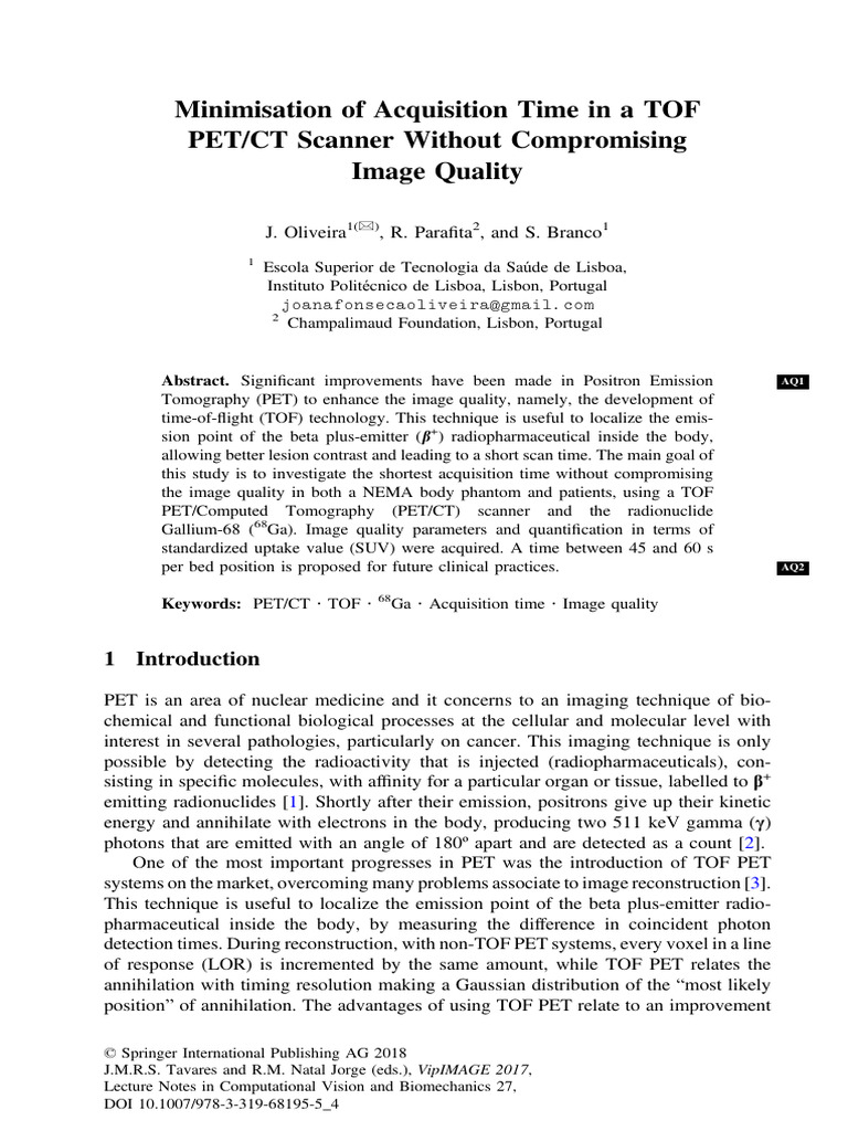 Minimisation of Acquisition Time in A TOF PET/CT Scanner Without Compromising Image Quality | PDF