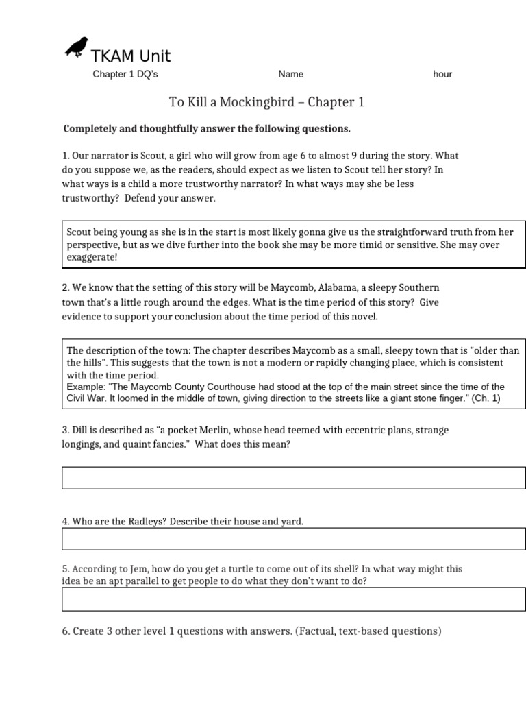 TKAM Chapter 1 DQs | PDF