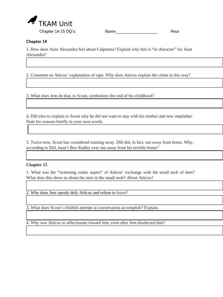 TKAM Chapters 14-15 DQs | PDF