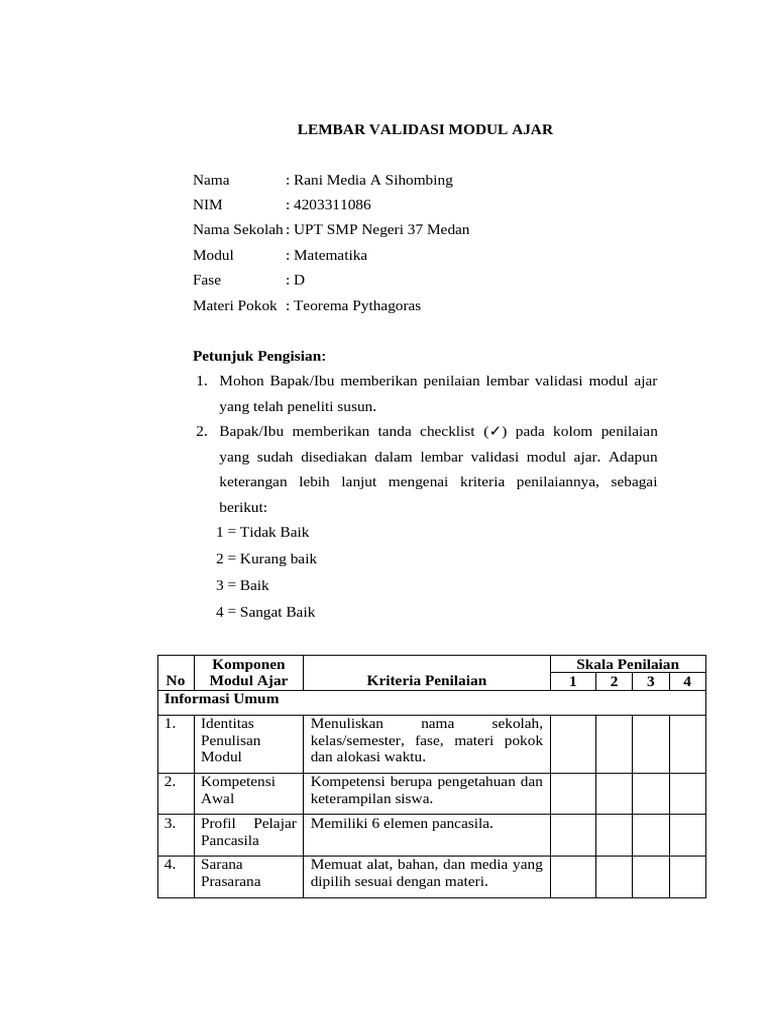Lembar Validasi Modul Dan Lkpd Pdf