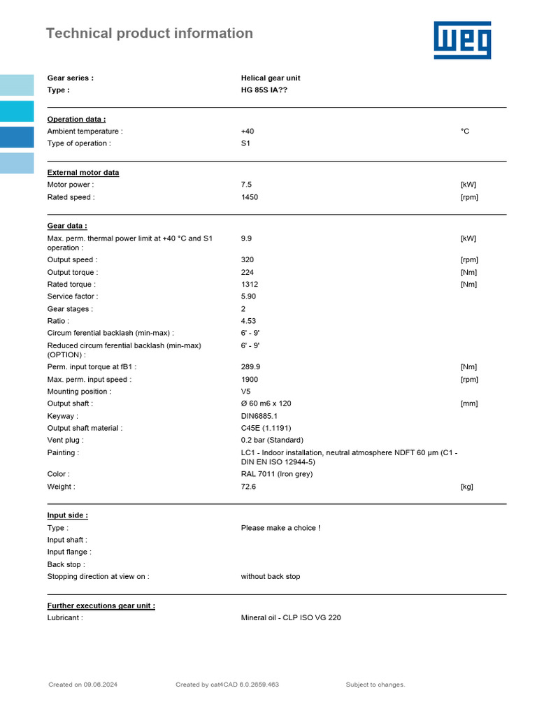 WEG Datasheet HG 85S IA 631 | PDF