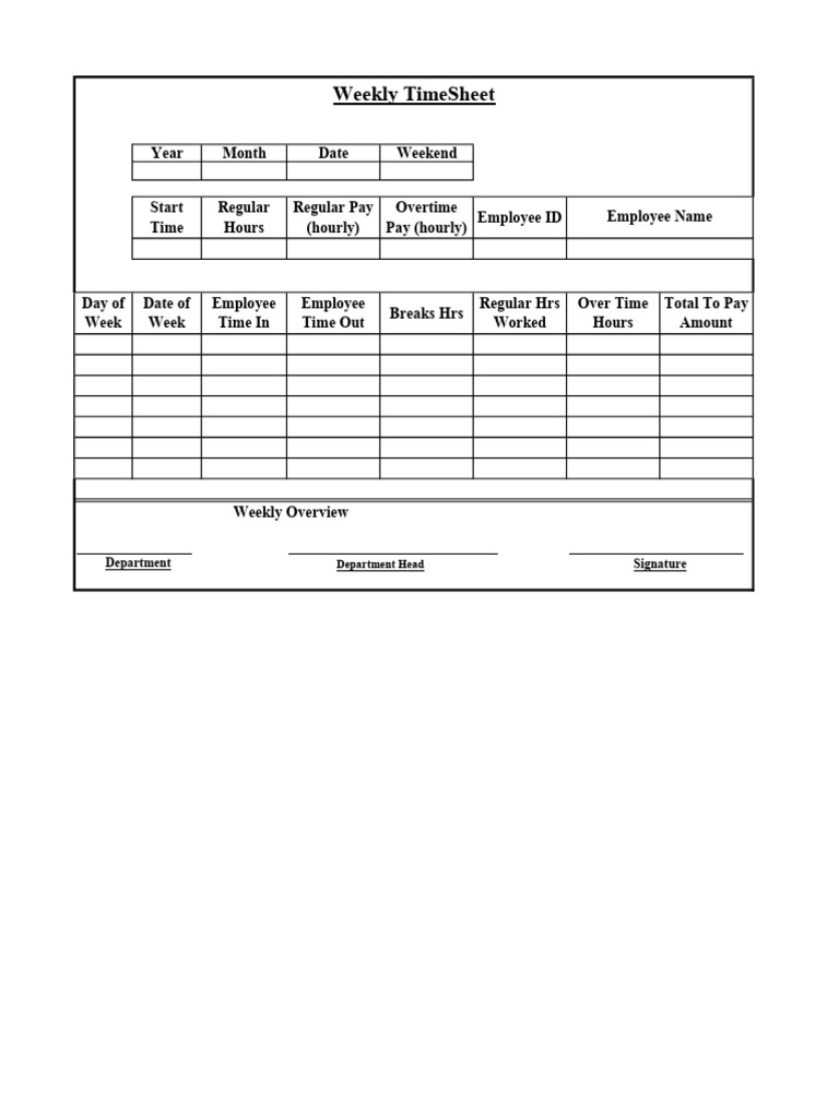 Printable Weekly Timesheet | PDF