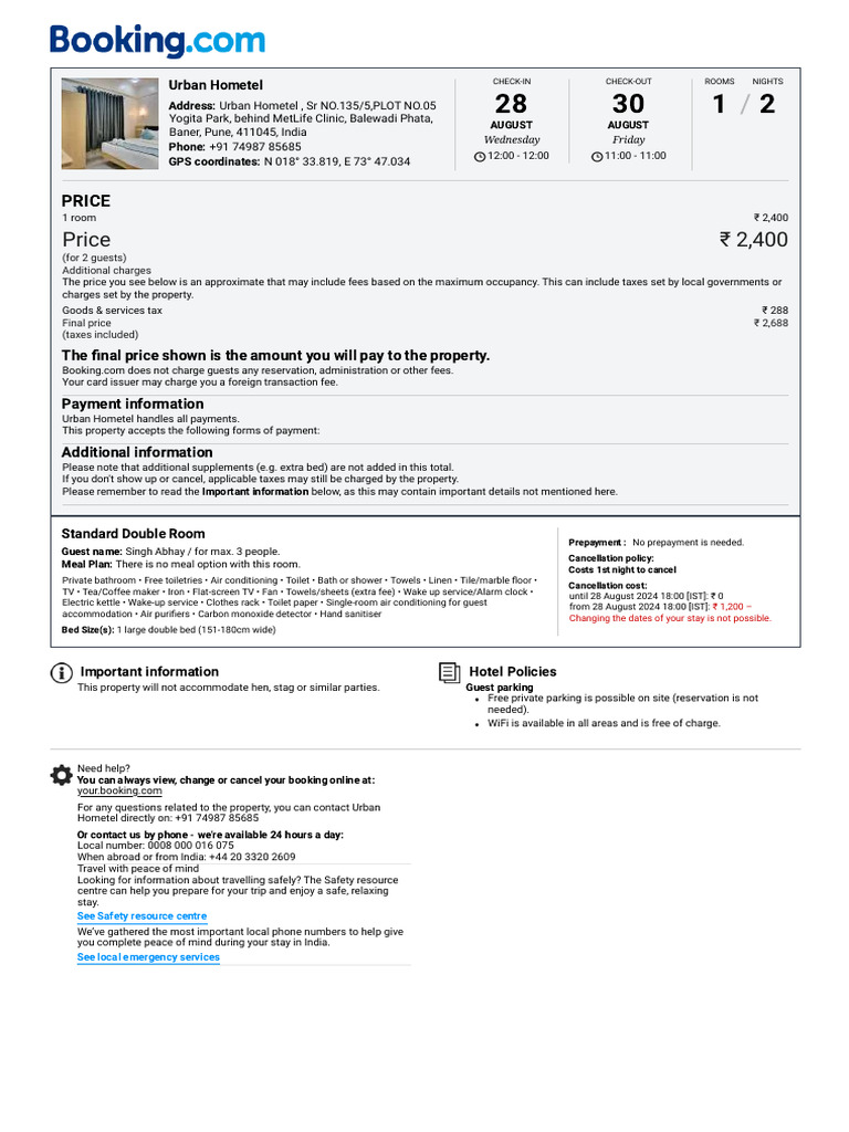 Booking.com - Booking confirmation (2) | PDF