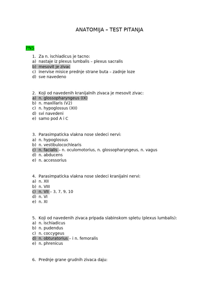 Anatomija, 2. Kolokvijum | PDF