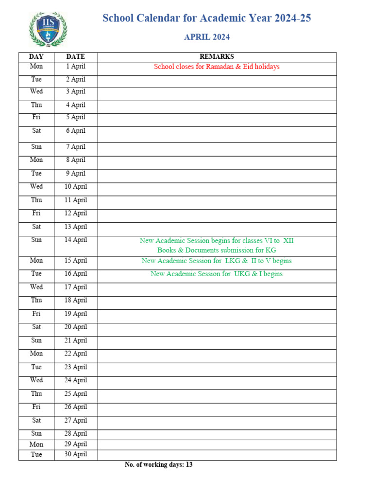Microsoft Word - Final School Calendar For Academic Year 2024-25 | PDF
