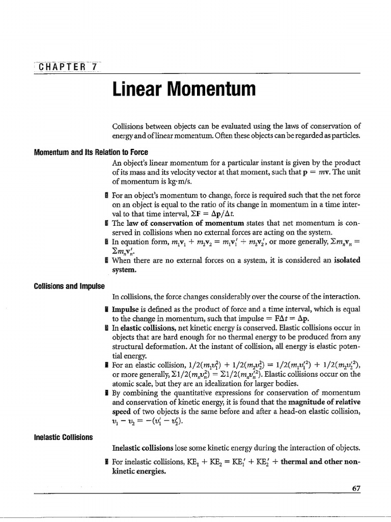 Chapter 7 Linear Momentum Study Guide | PDF