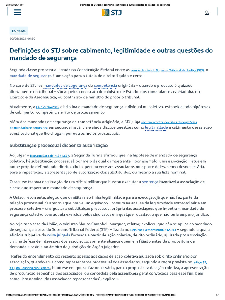 Definições Do STJ Sobre Mandado de Segurança | PDF