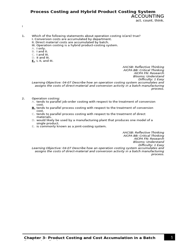 Chapter 4 Process Costing and Hybrid Product Costing Systems | PDF
