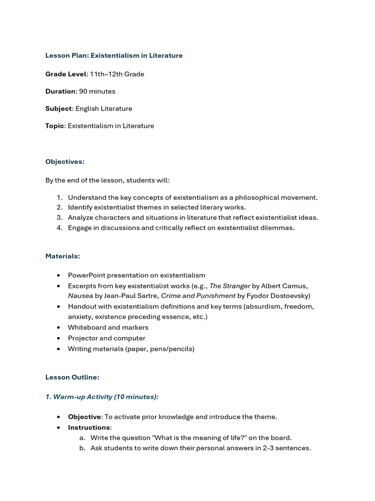 Existentialism in Literature | PDF