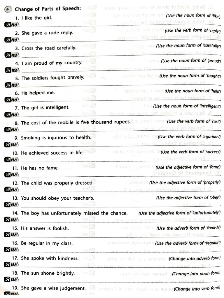 Interchange of Parts of Speech, 28.07.2024, Doubt Clearing Class | PDF