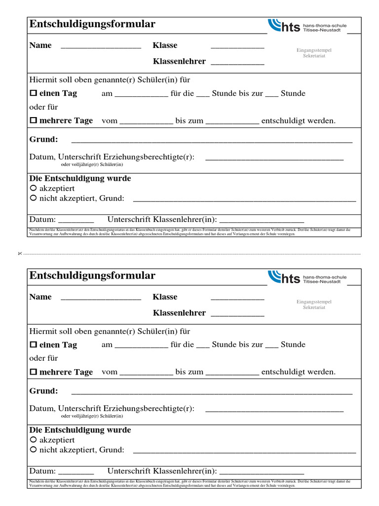 Entschuldigung S Formular | PDF