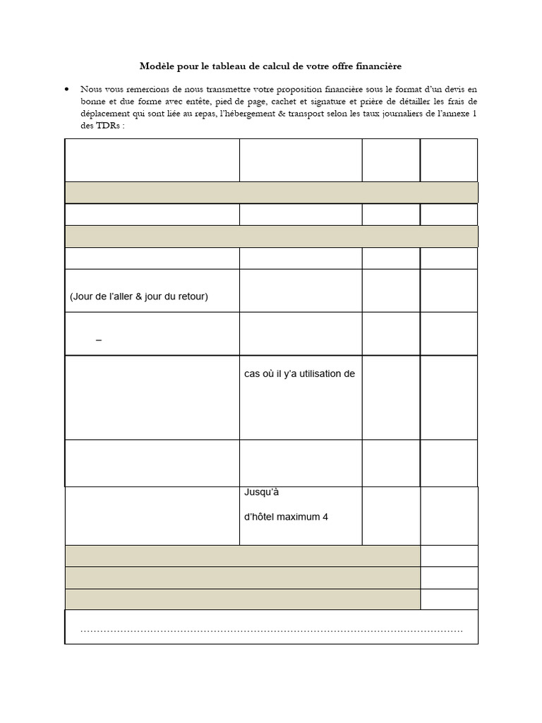 Modele Offre Financiere | PDF