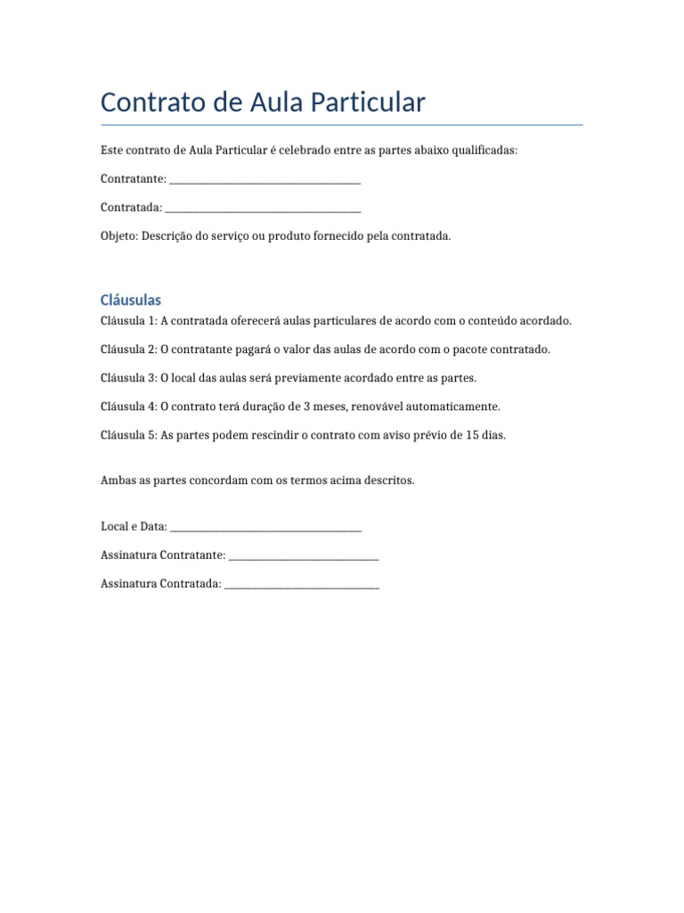 Contrato Aula Particular | PDF