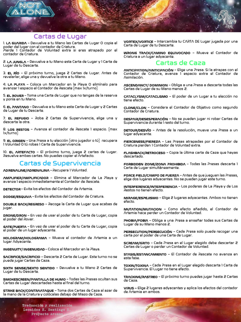 Not Alone Cartas Esp | PDF