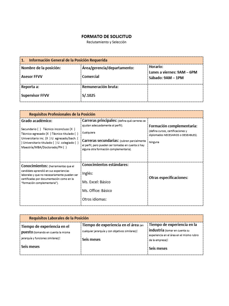 Solicitud Asesor FFVV Comercial Lima | PDF | Titulo academico