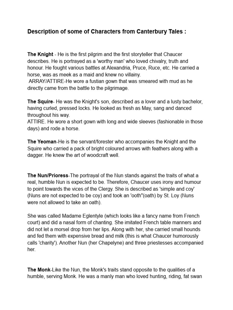 Some of Characters From Canterbury Tales | PDF