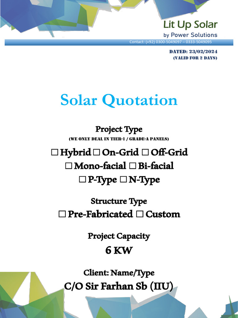 Quotation - 6kw - Farhan SB | PDF | Solar Panel | Power Inverter