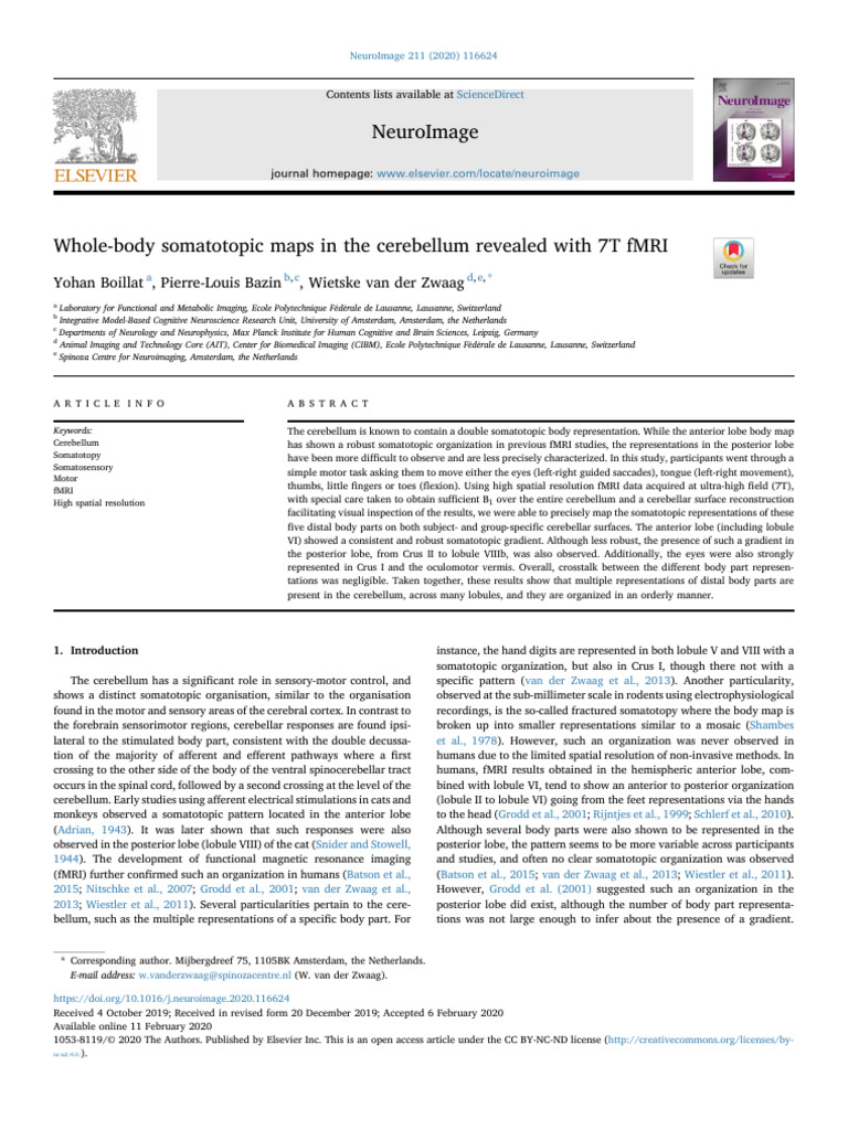 Whole-Body Somatotopic Maps in The Cerebellum | PDF