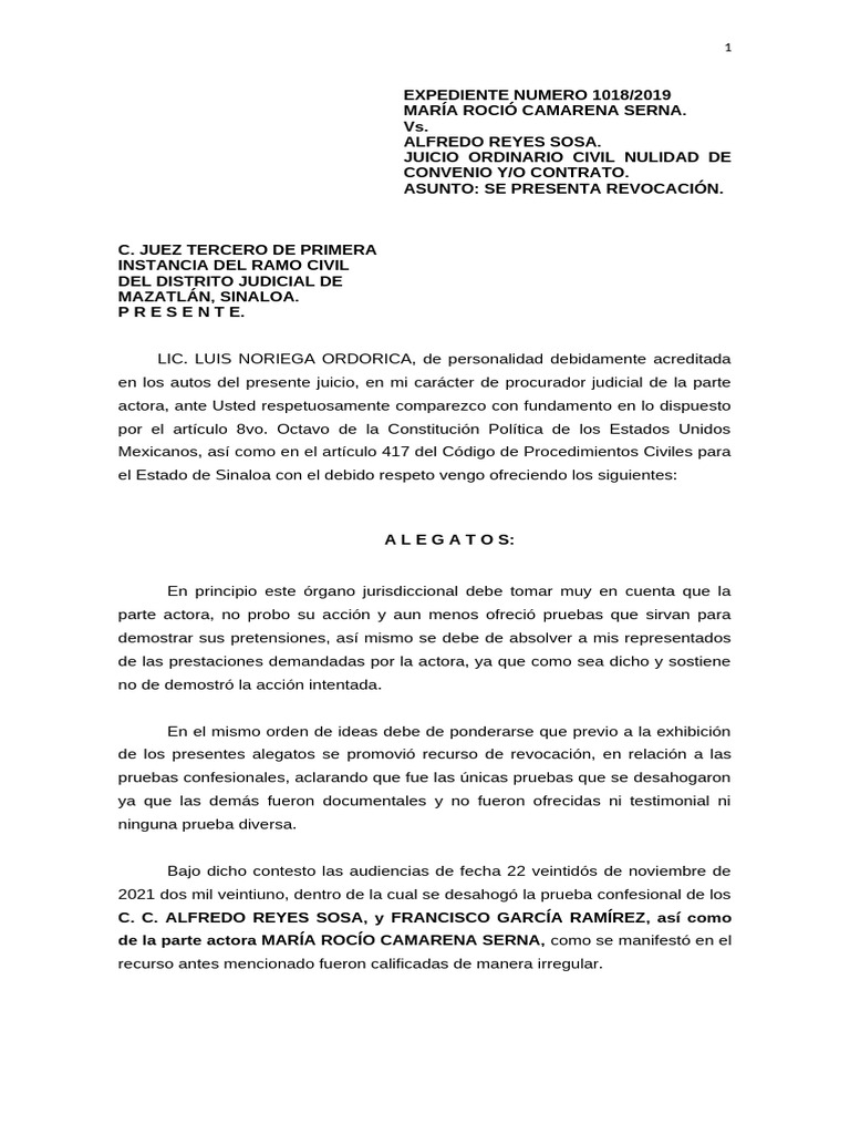 Escrito de Alegatos | PDF