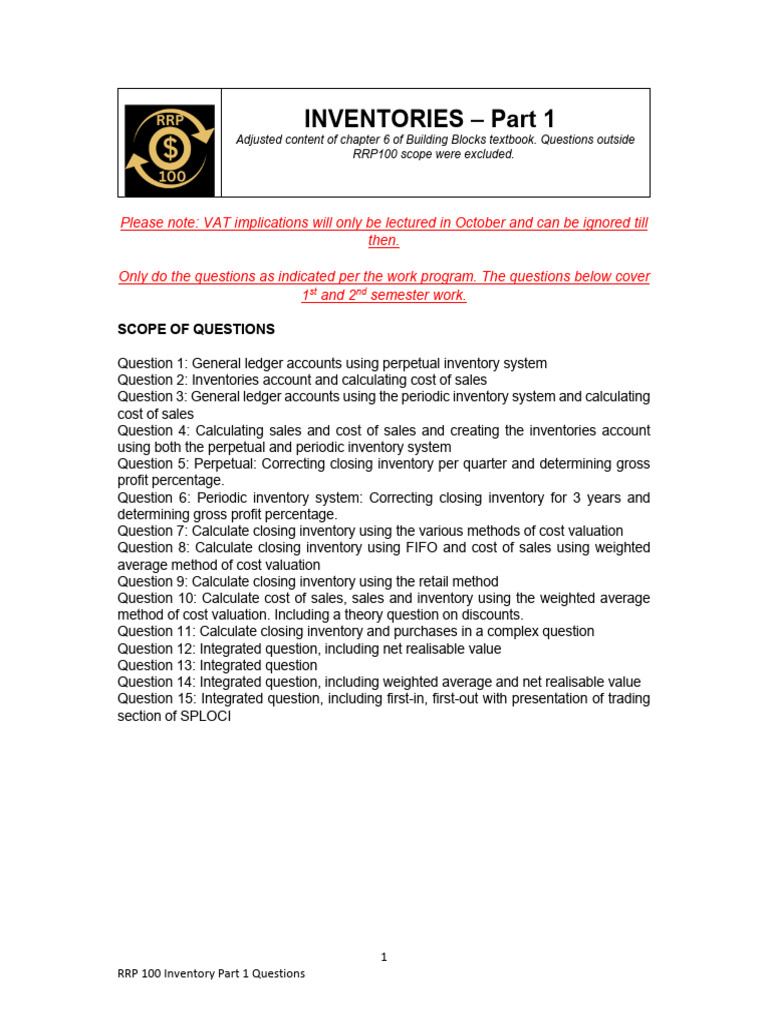 Inventory Questions 2024 | PDF