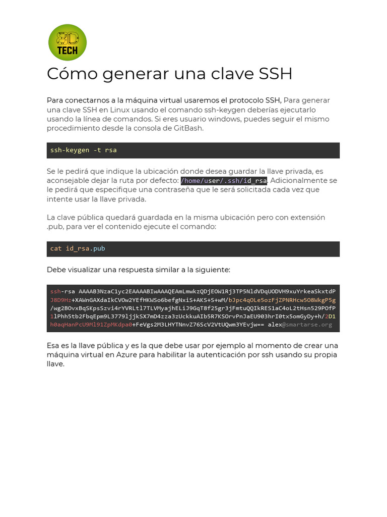 Cómo Generar Una Clave SSH: Ssh-Keygen - T Rsa | PDF
