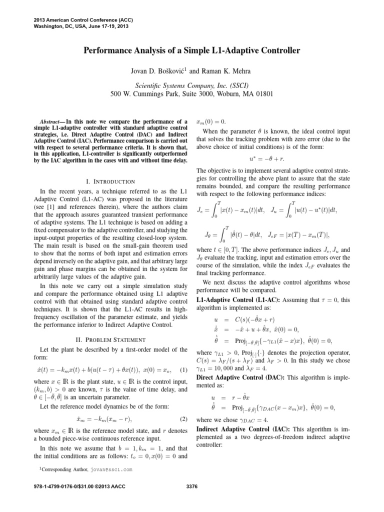 Performance Analysis of A Simple L1-Adaptive Controller | PDF
