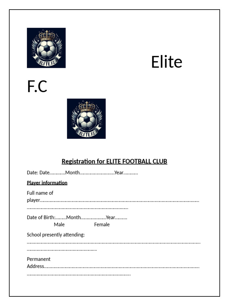 Elite FC Registration Formagt | PDF