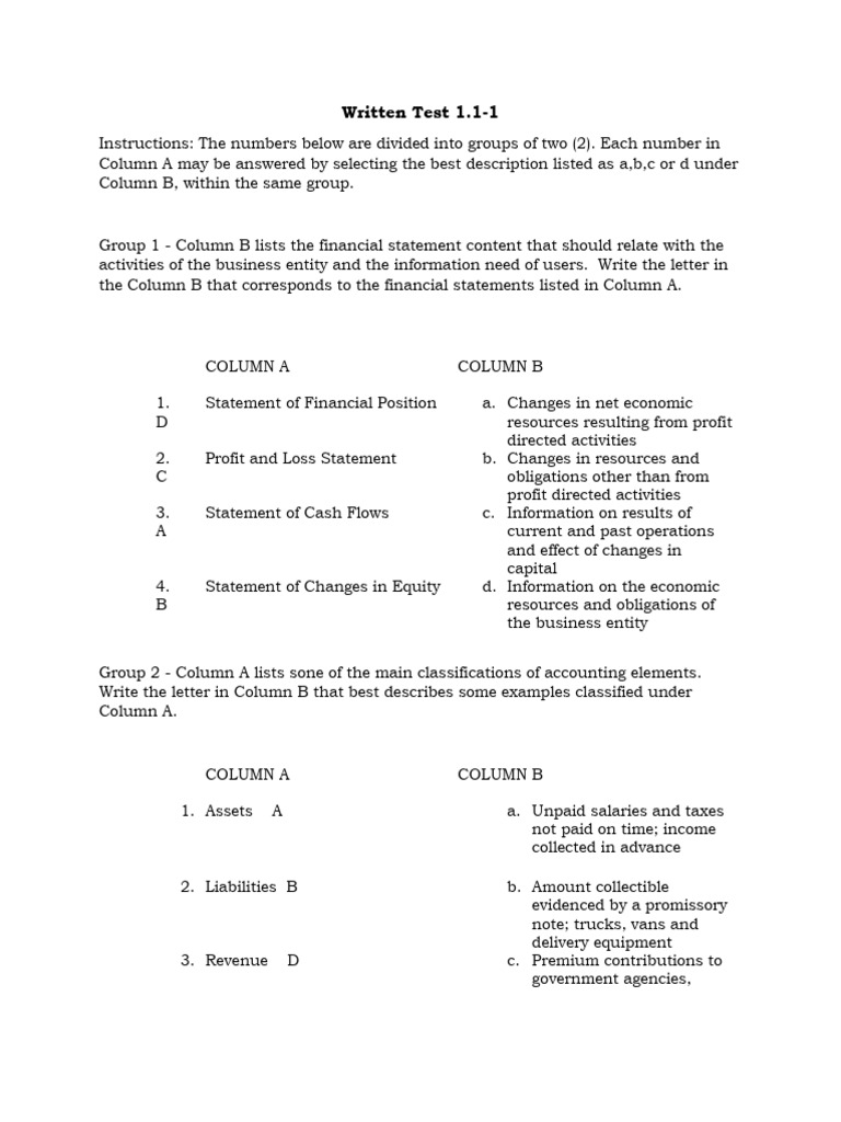 Written Test - Information Sheet 1 | PDF | Equity (Finance) | Balance Sheet
