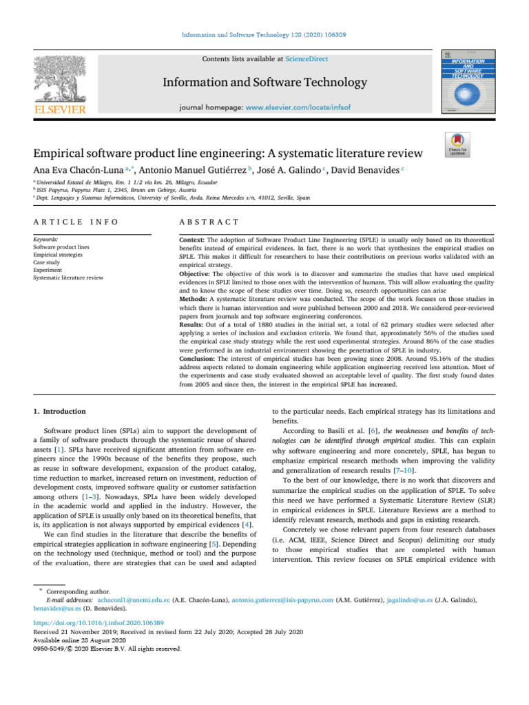 Empirical Software Product Line Engineering A Systematic Literature Review | PDF