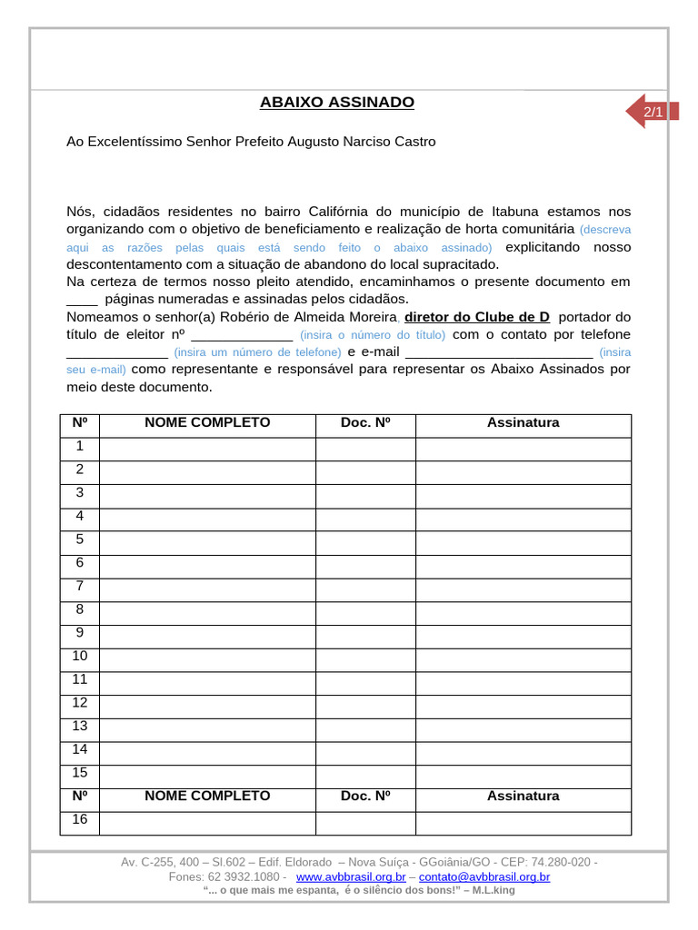 Modelo Abaixo Assinado Avb | PDF