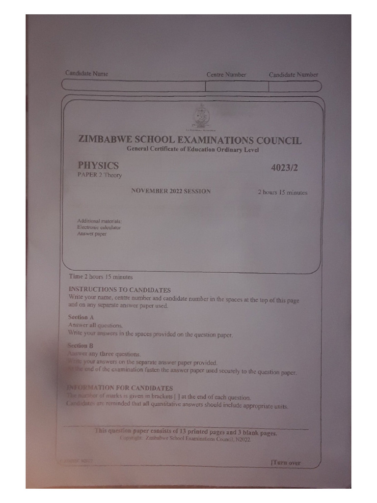 Physics 2022 Paper 2 November | PDF