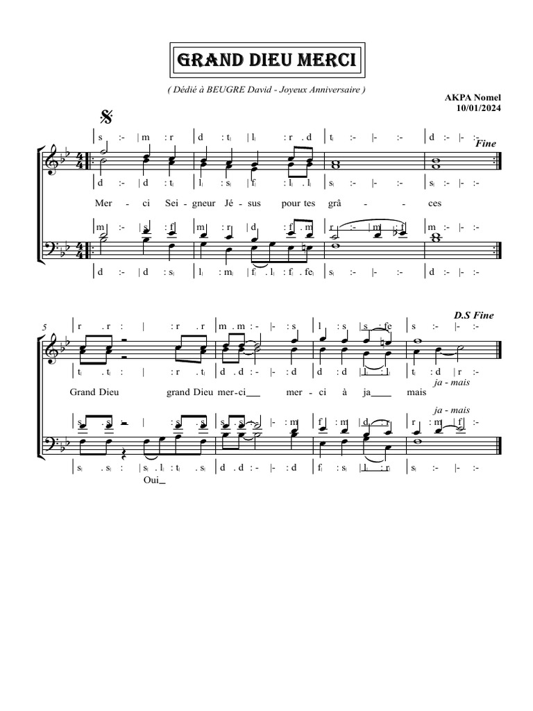 GRAND DIEU MERCI - Partition Complète | PDF