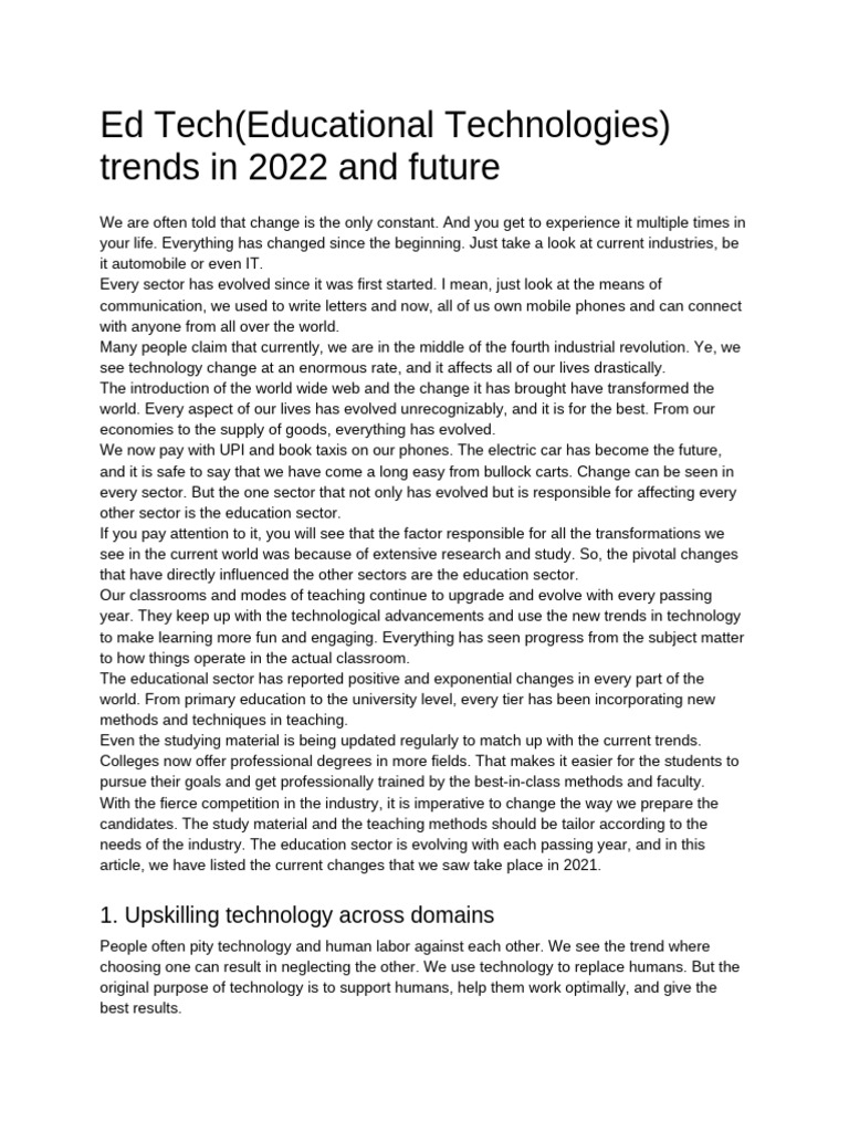 Ed Tech Trends (Educational Technologies) in 2021 and Future | PDF ...