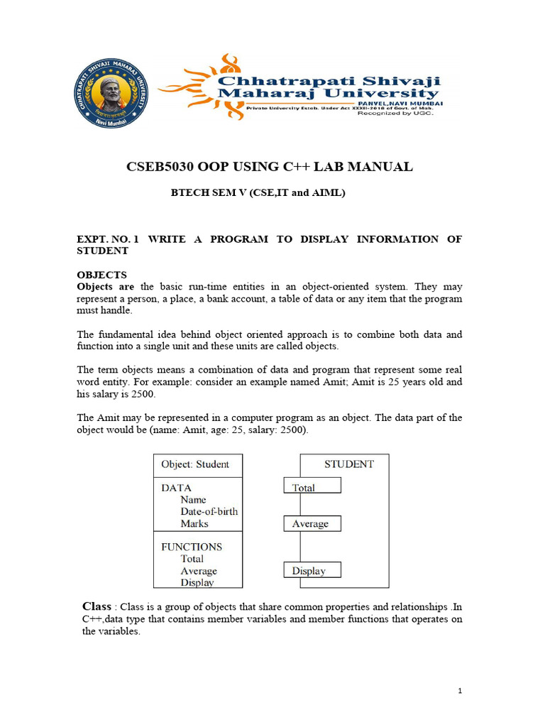Lab Manual Oop Using C++ | PDF