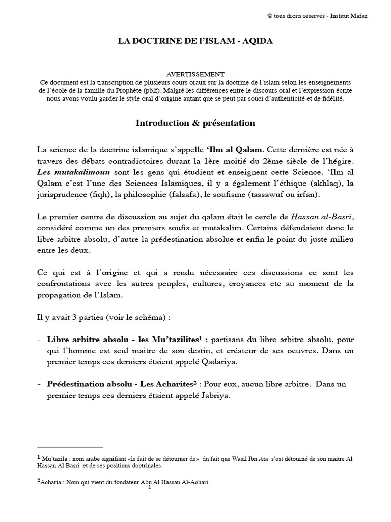 Pdf. La Doctrine de L'islam, Aqida | PDF