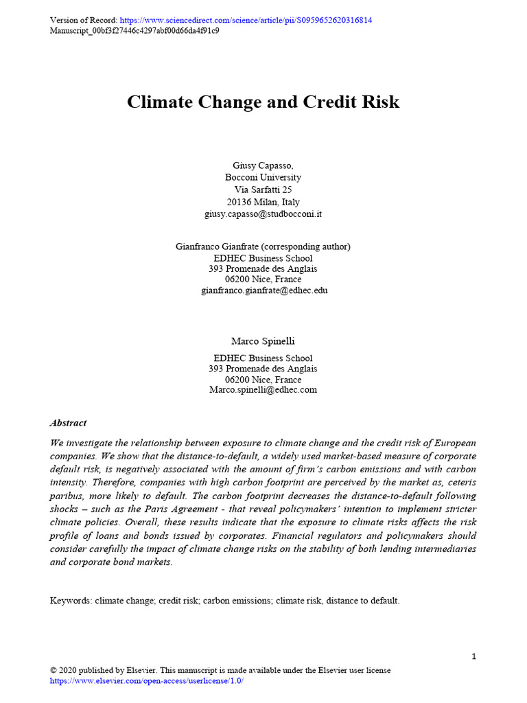 Climate Change and Credit Risk | PDF