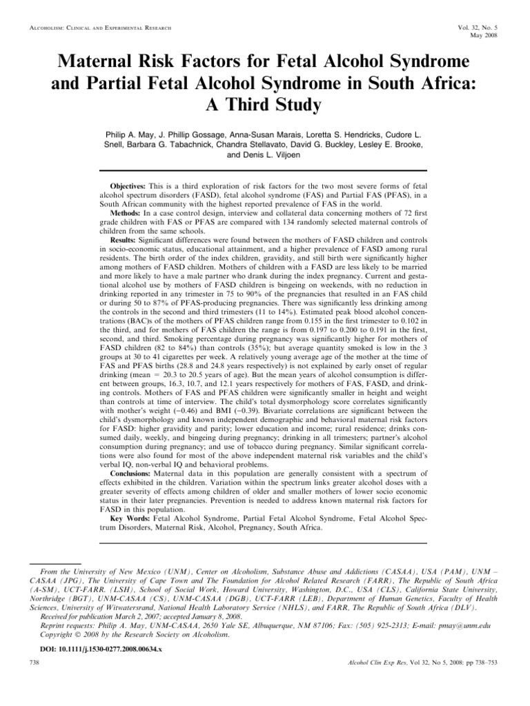 Maternal Risk Factors For Fetal Alcohol Syndrome and Partial Fetal ...