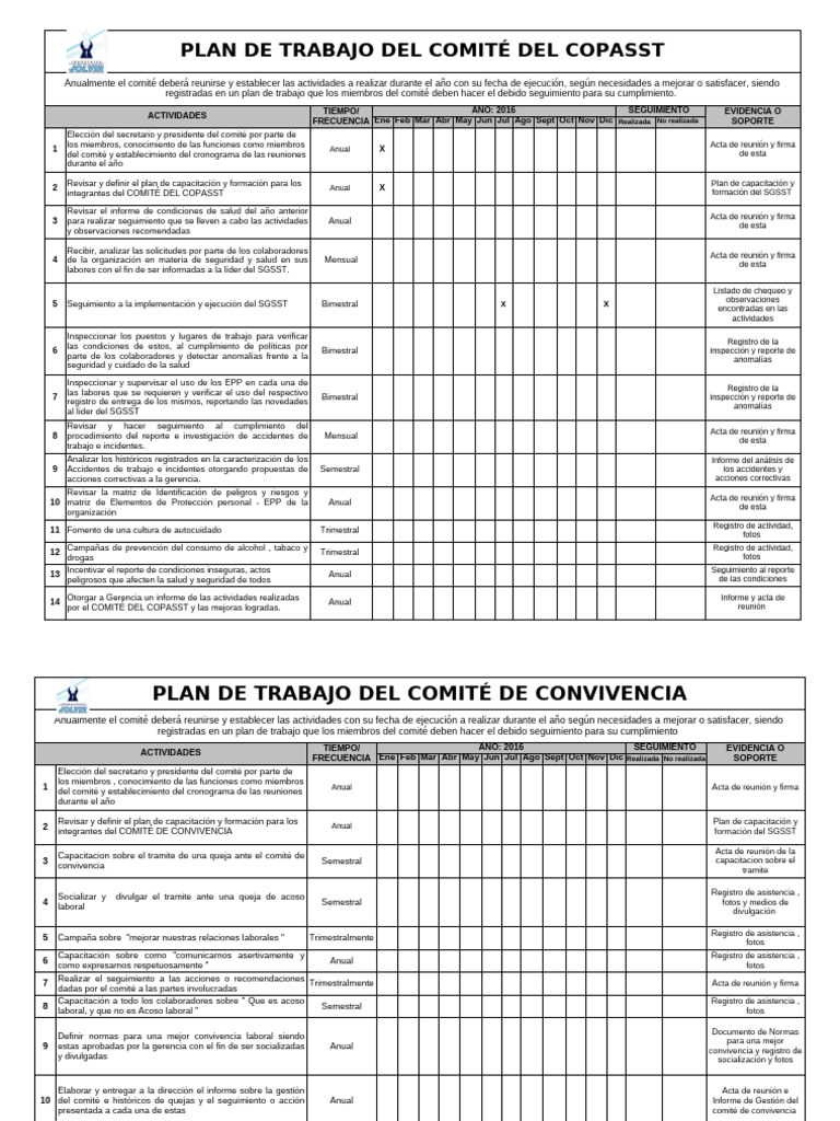 Plan de Actividades de Los Comites Copasst y Convivencia | PDF