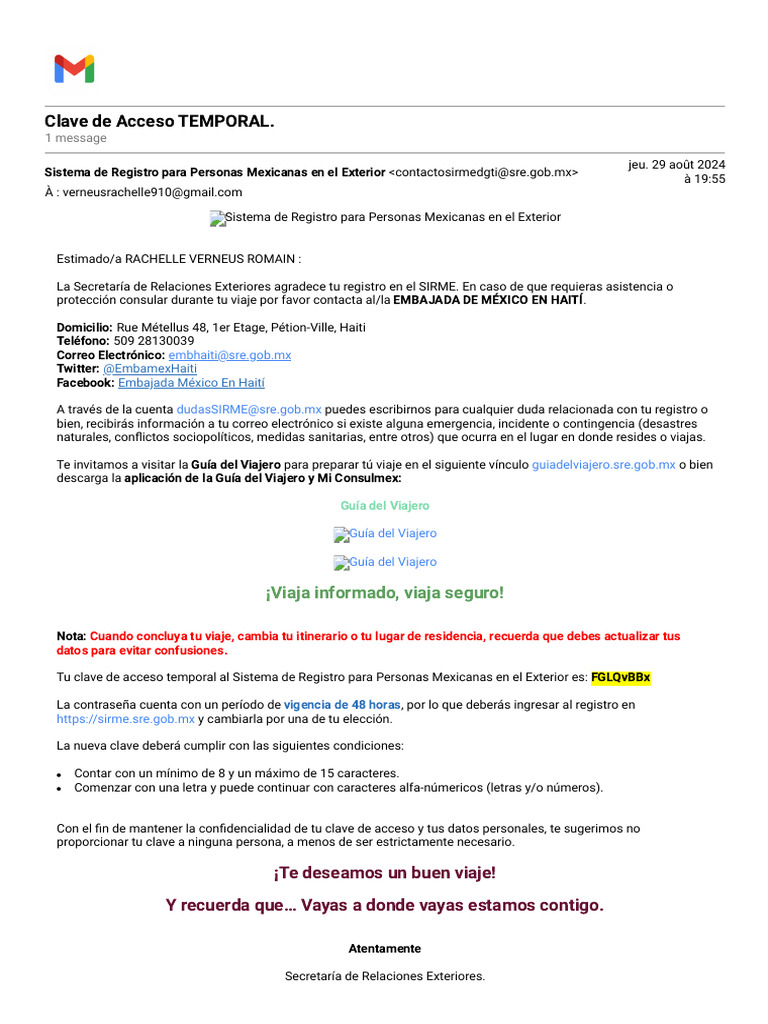 Gmail - Clave de Acceso TEMPORAL. | PDF