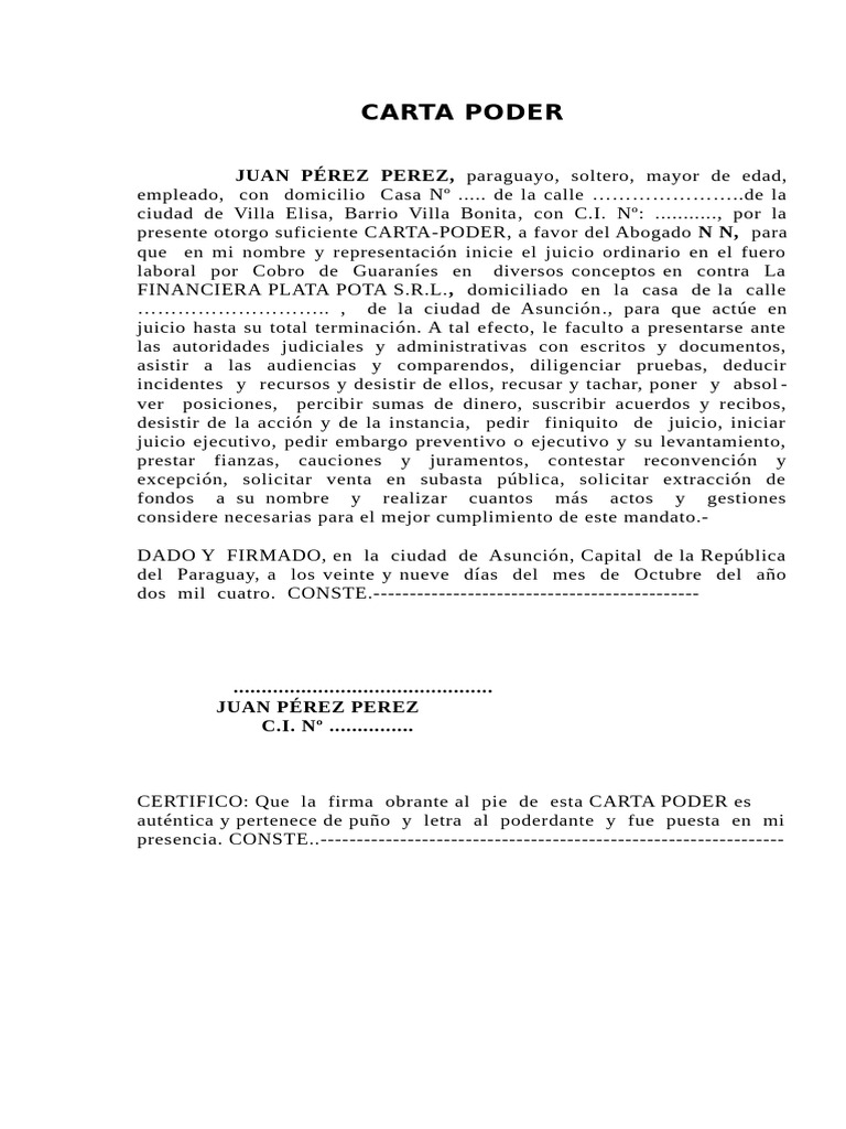 Carta Poder Laboral | PDF