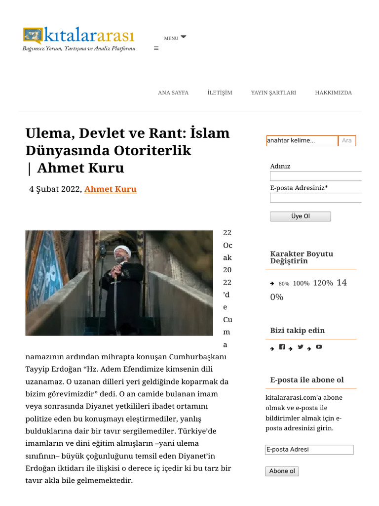 Ulema, Devlet Ve Rant İslam Dünyasında Otoriterlik Ahmet Kuru - Kıtalararası | PDF