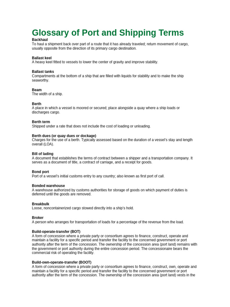 Glossary of Port and Shipping Terms | PDF