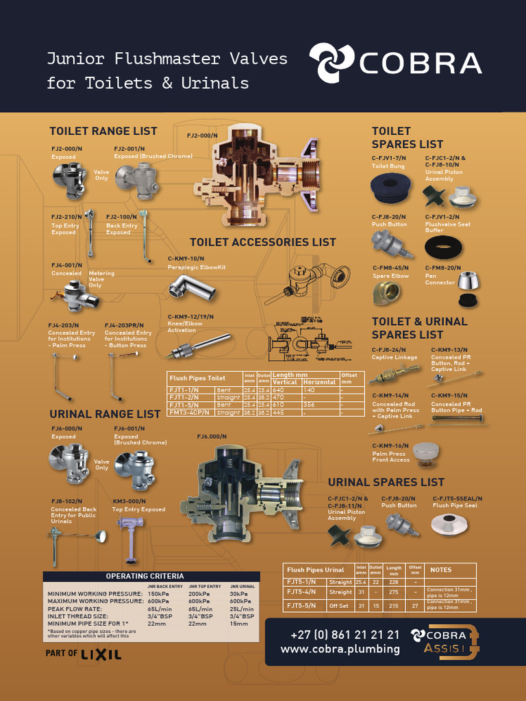 Cobra Junior Flush Valves For Toilets & Urinals (2023) | PDF