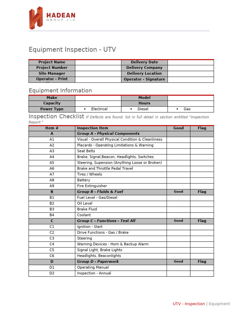 Equipment Inspection - UTV | PDF