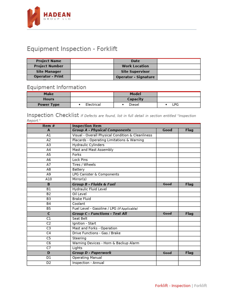 Equipment Inspection - Forklift | PDF