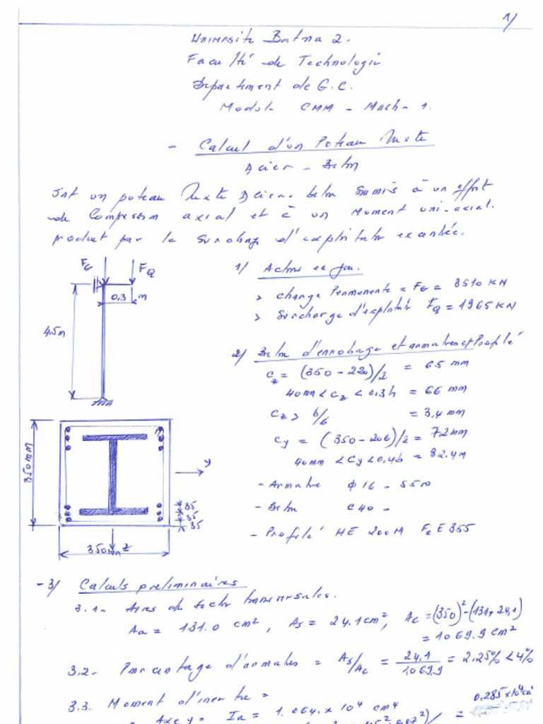 Exercice Poteau Mixte Sous Effort Axial Et Miment de Flexion | PDF