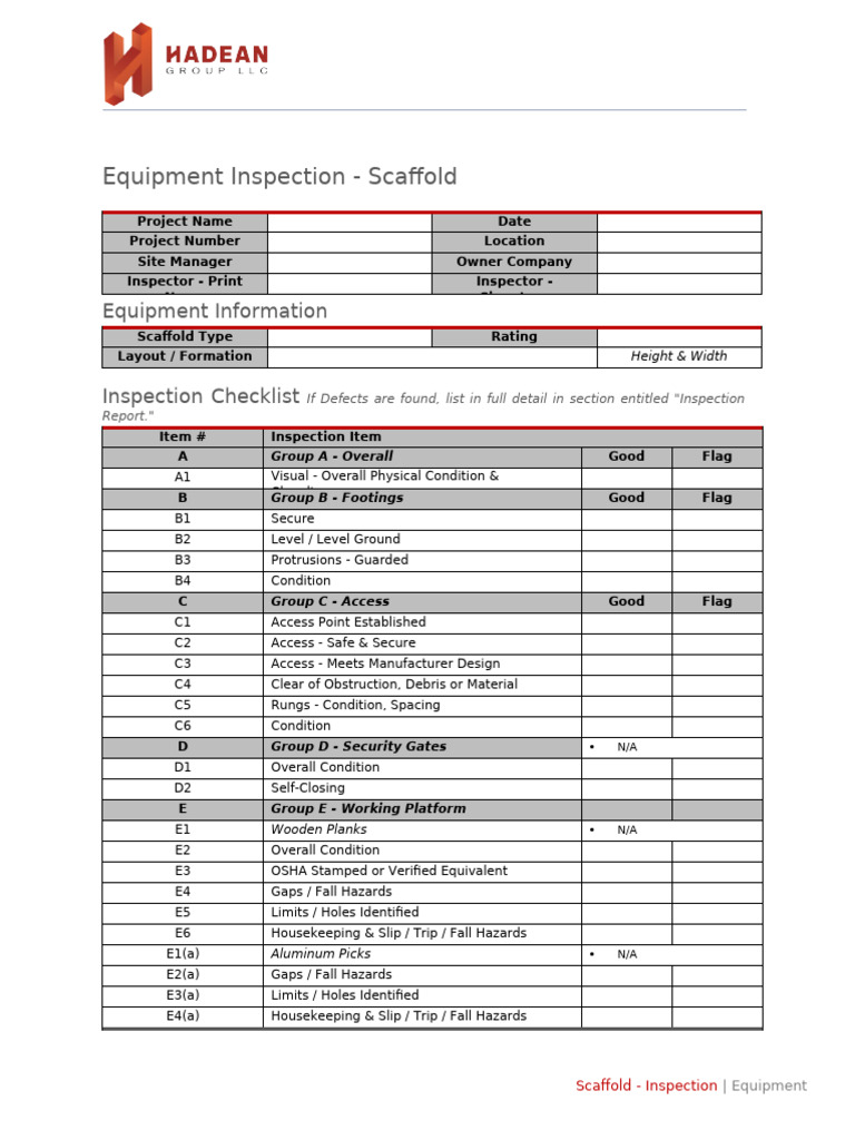 Equipment Inspection - Scaffold | PDF