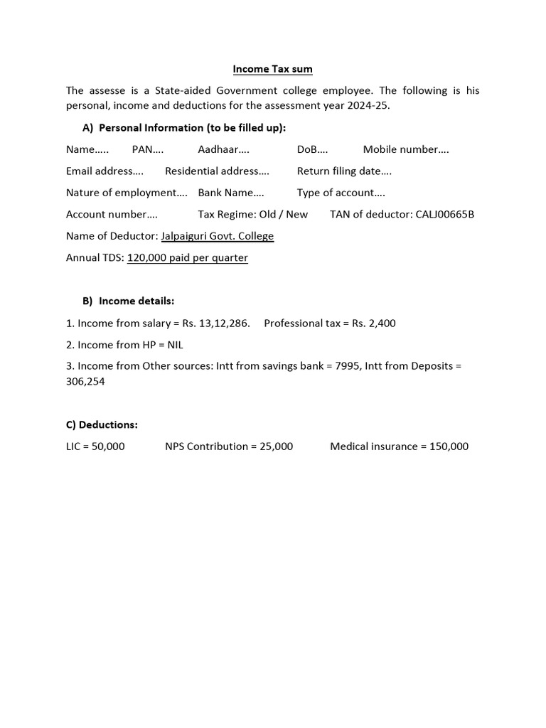 Income Tax Sum-1 | PDF