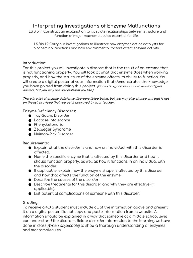 Interpreting Investigations of Enzyme Malfunctions: (When Applicable) | PDF