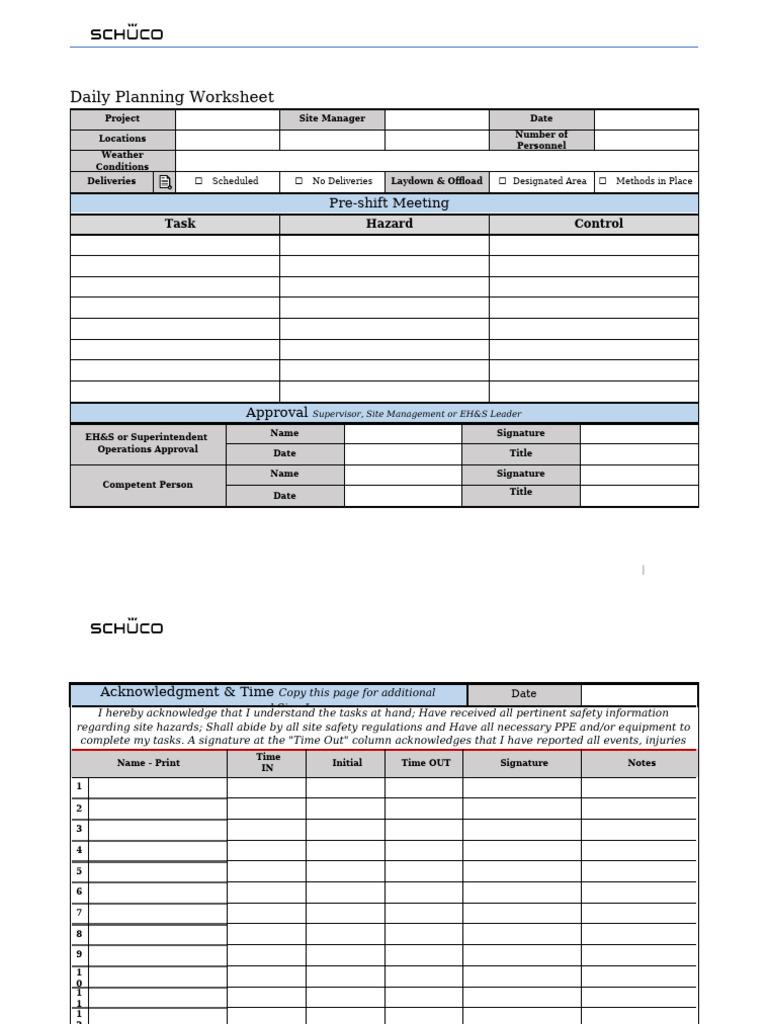 Planning - Pre Task Plan (Field) REV01 | PDF